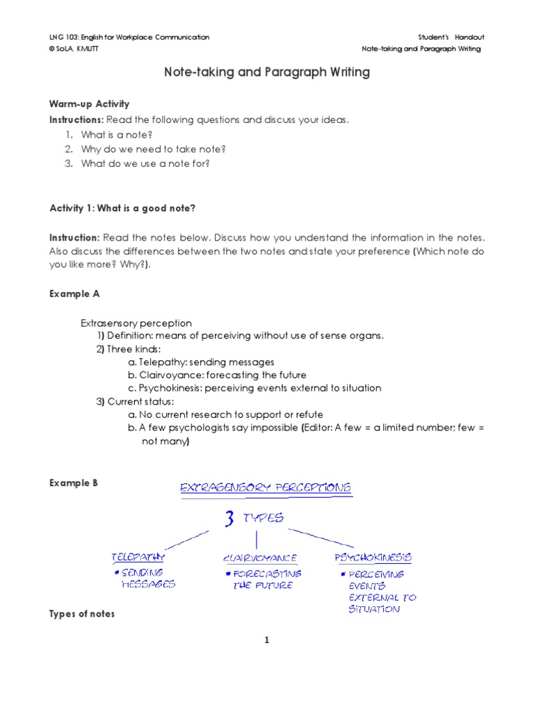 6 1 Note-Taking Paragraph Writing | PDF | Paragraph | Perception