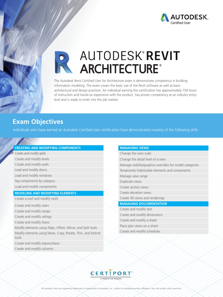 Acu Revit Architecture Exam Objectives Pdf Pdf Autodesk Revit Software