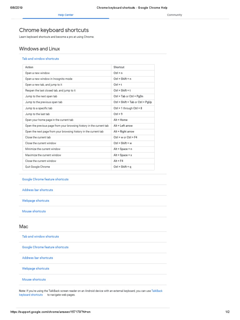 Google Chrome Keyboard Shortcuts | PDF | Tab (Gui) | Computer Keyboard