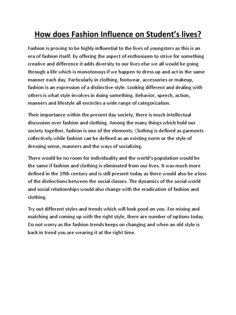 How Does Fashion Influence On Student | PDF