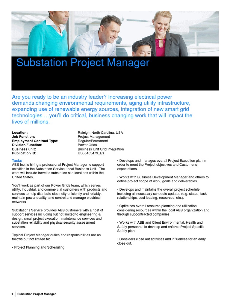 Substation Project Manager Opportunity | PDF | Electrical Grid ...