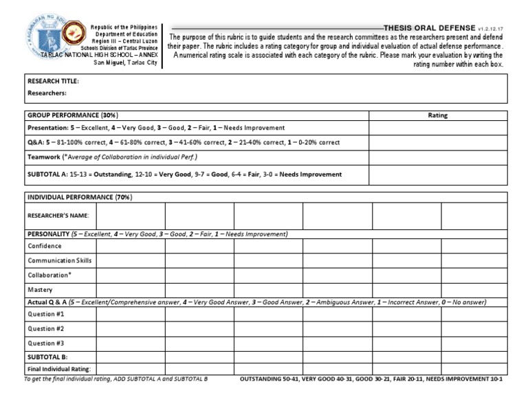 Research 1 Oral Defense Rubrics v1PDF | PDF