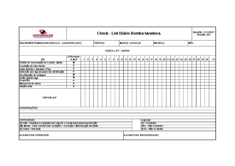 Check List Diario Bomba | PDF