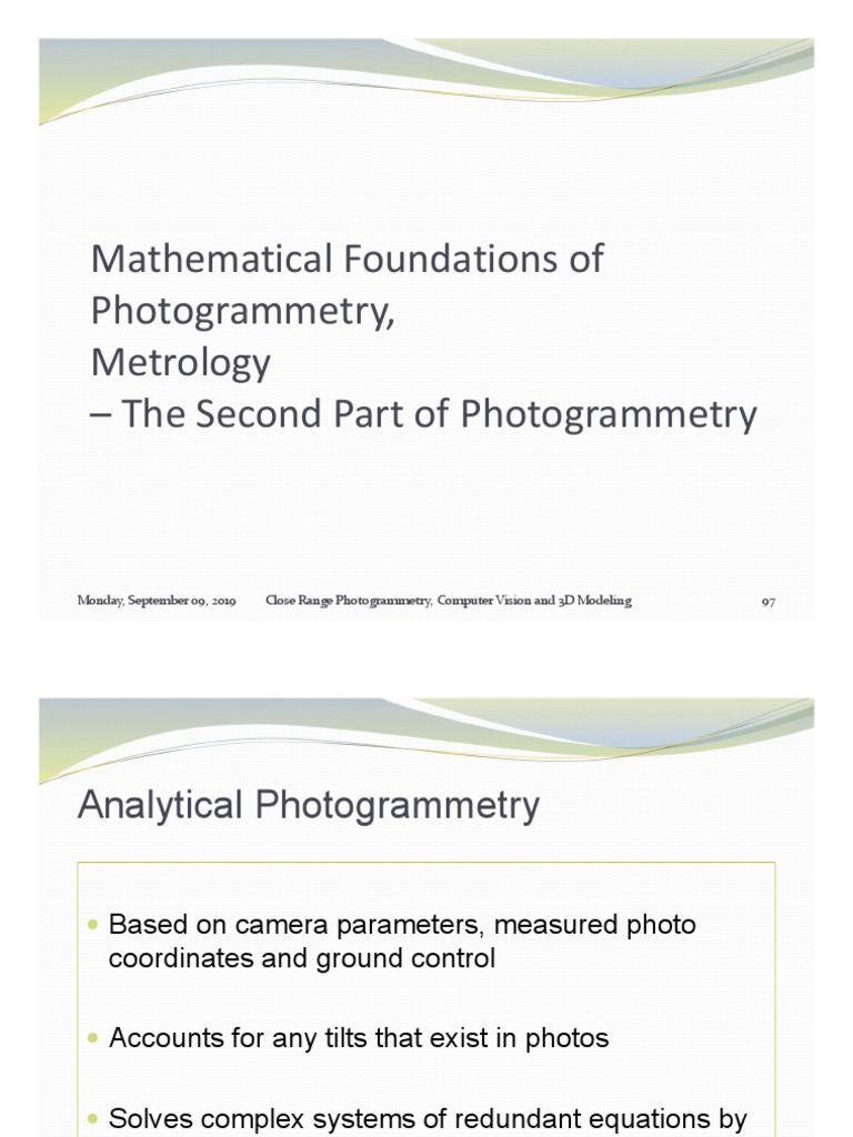 Mathematical Foundations of Photogrammetry, Metrology - The Second Part of Photogrammetry | PDF ...