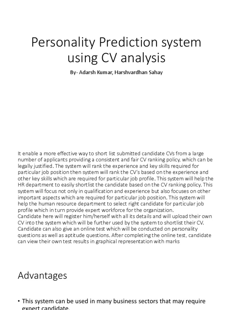 Personality Prediction System Using CV Analysis | PDF