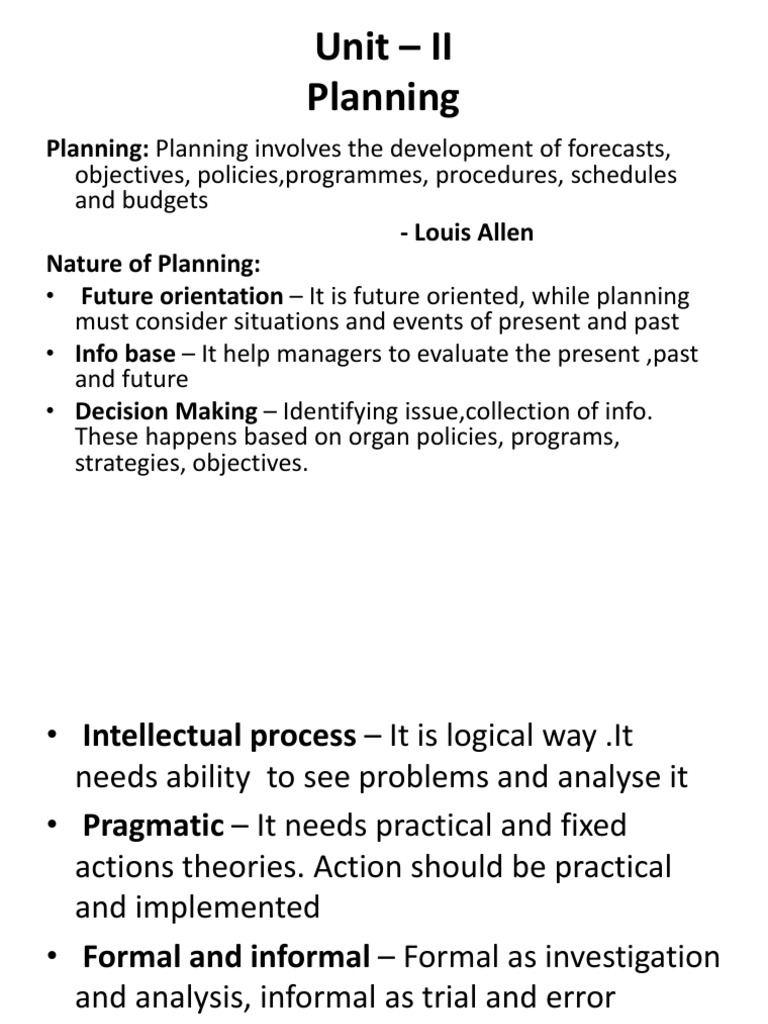 MP Unit - 2 Planning | PDF | Strategic Management | Goal