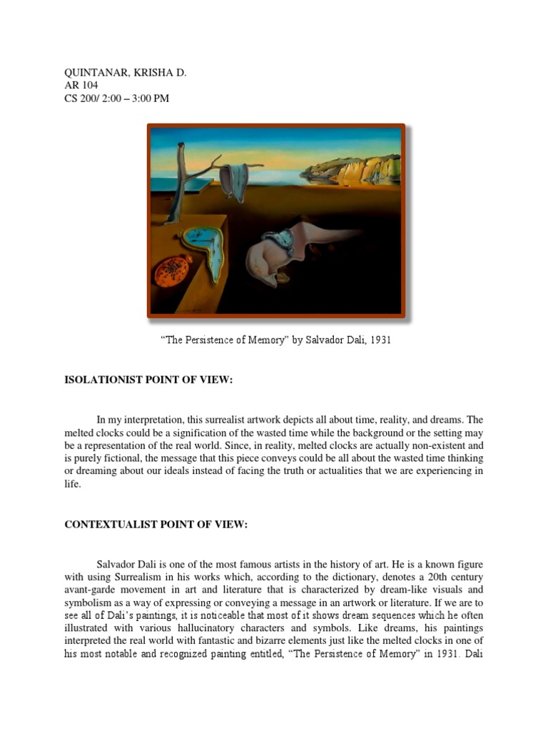 Persistence of Memory by Salvador Dali Art Interpretation | PDF ...