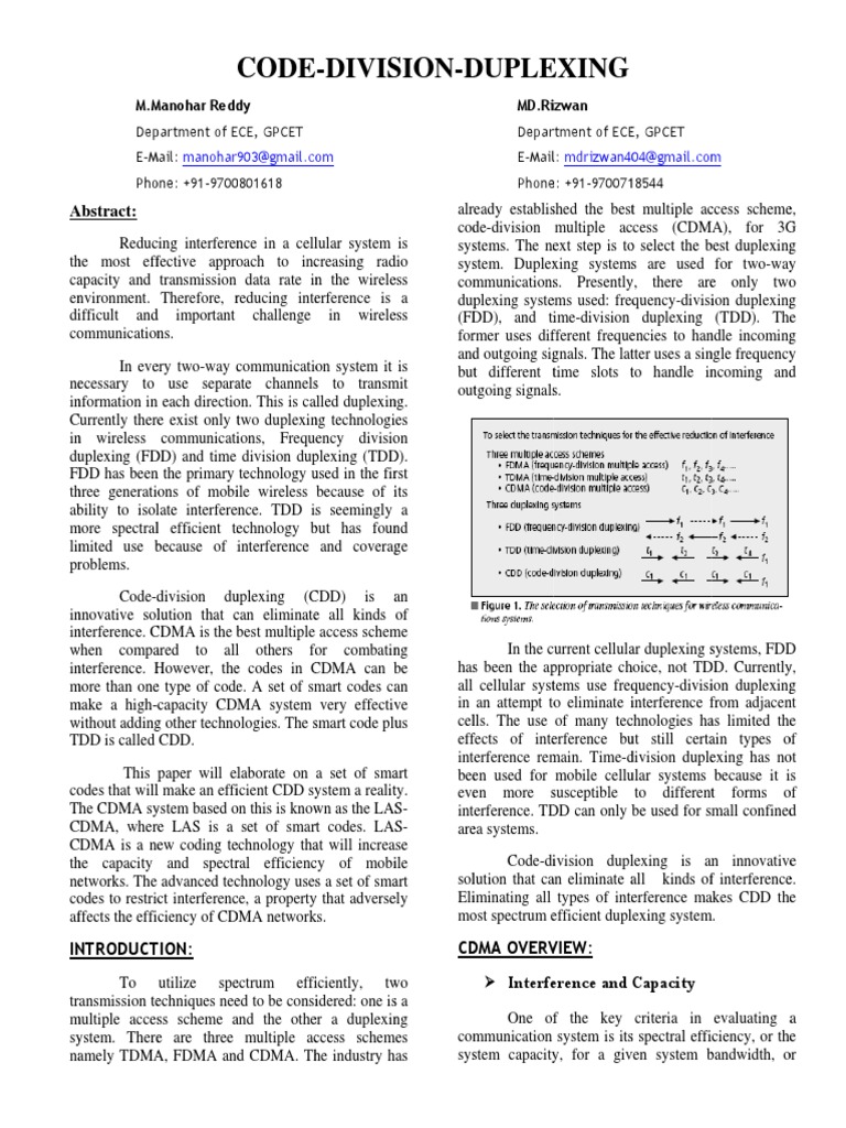 Code Division Duplexing PDF | PDF | Duplex (Telecommunications ...