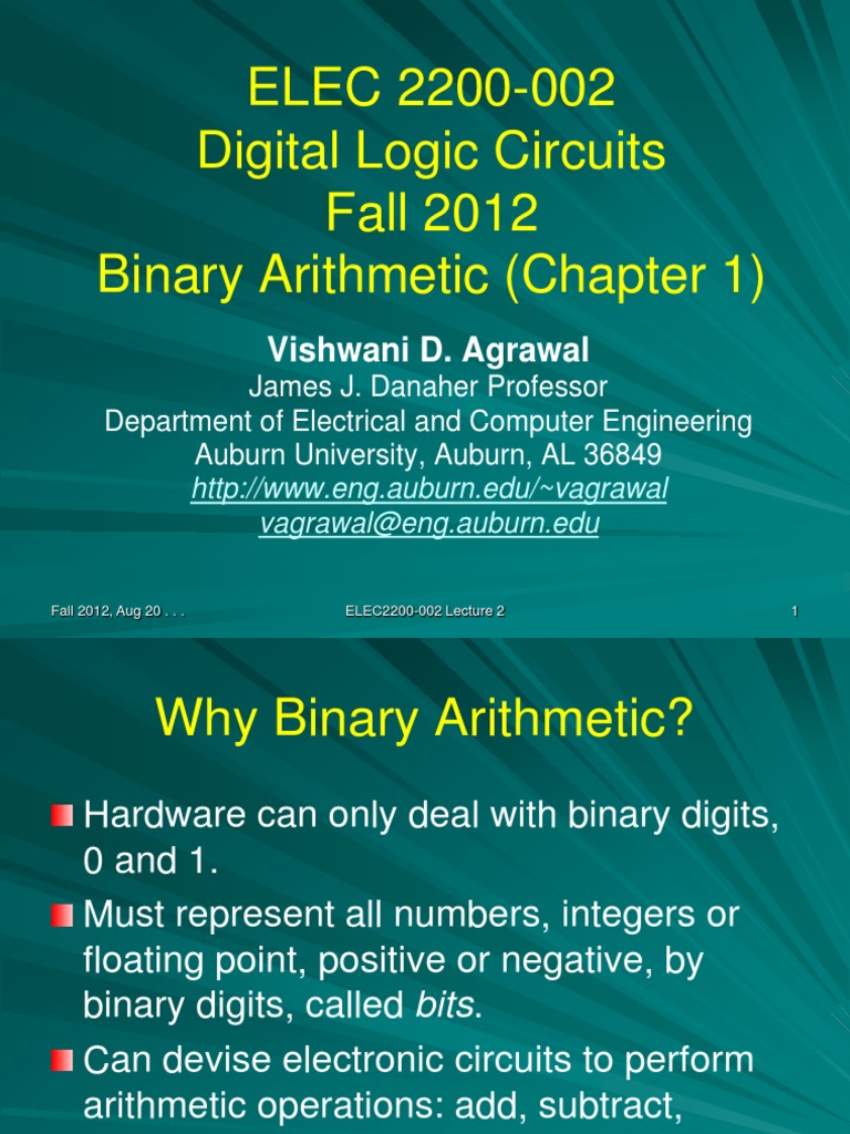 ELEC 2200-002 Digital Logic Circuits Fall 2012 Binary Arithmetic ... ELEC 2200-002 Digital Logic Circuits Fall 2012 Binary Arithmetic ...