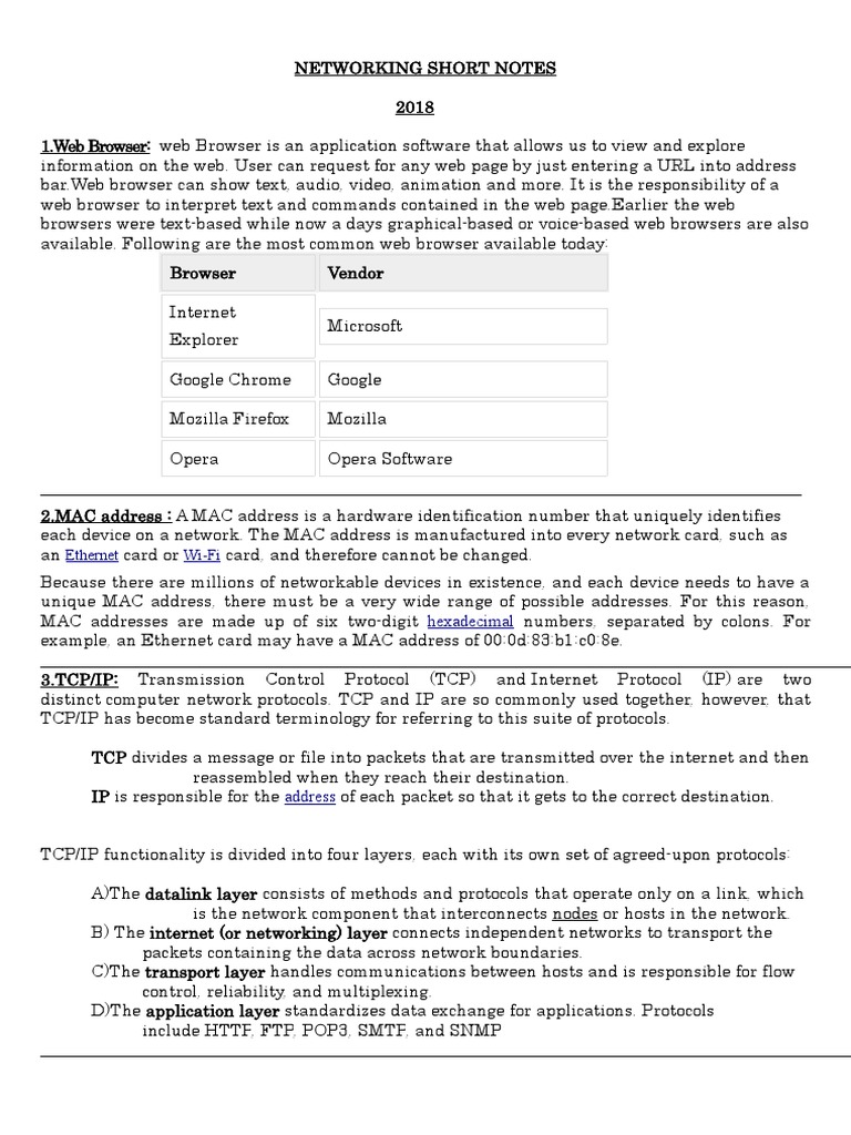 An Overview of Key Networking Concepts and Protocols Discussed in 2018 | PDF | Computer Network ...