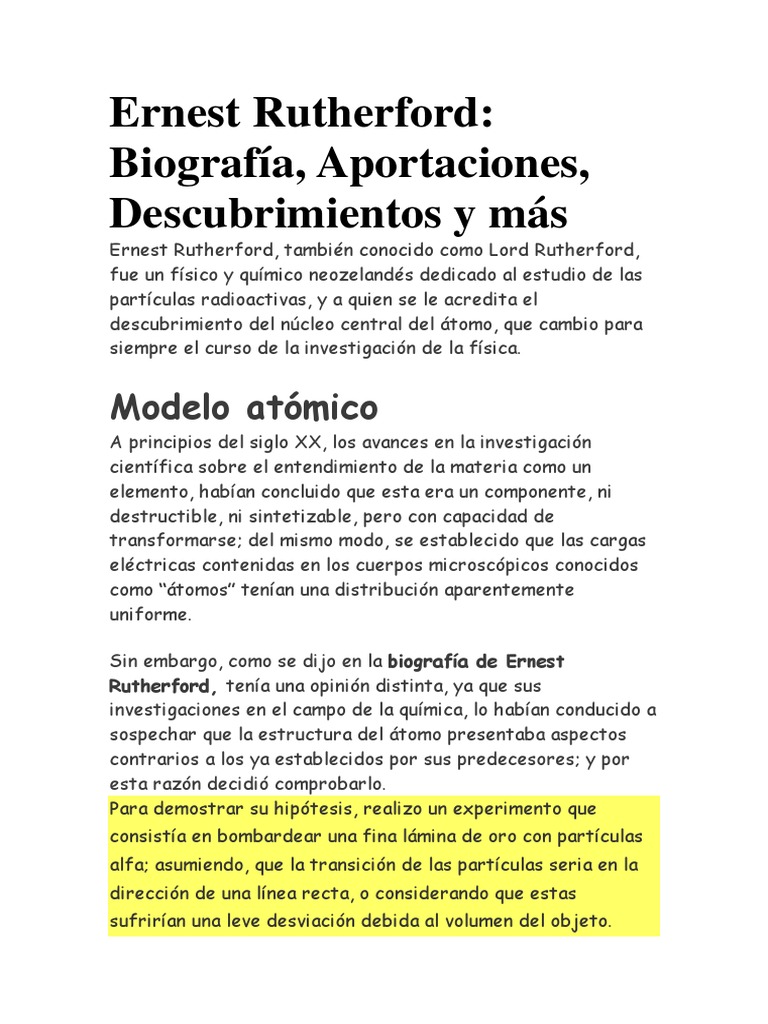 Aportaciones de Ernest Rutherford a la Física | PDF | Núcleo atómico ...