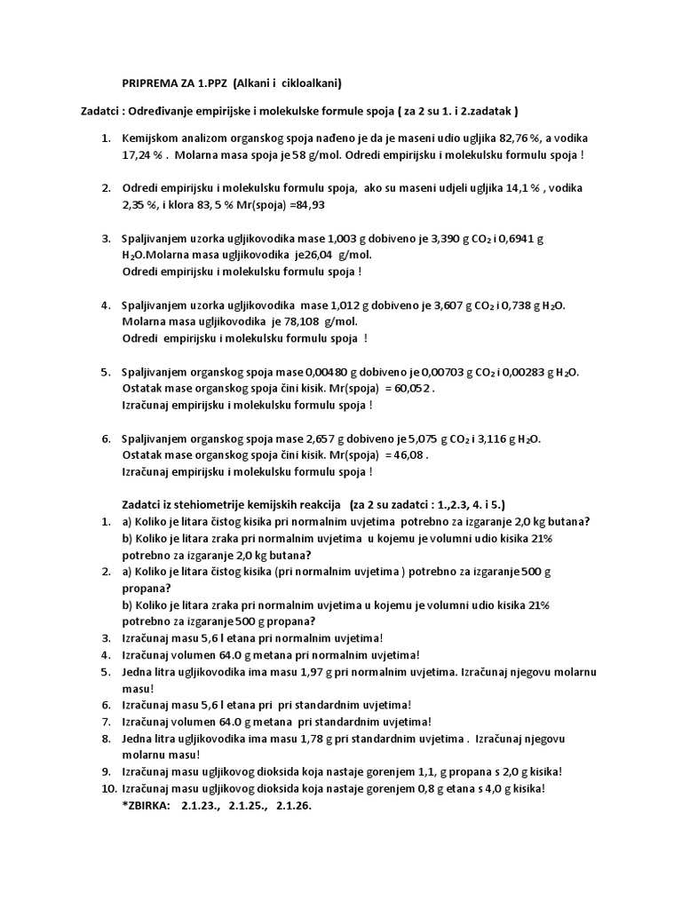Priprema Za 1.Ppz (Alkani I Cikloalkani) | PDF