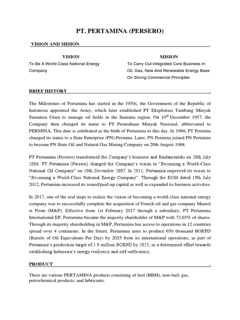 Pt. Pertamina (Persero) | PDF | Gasoline | Petroleum Industry