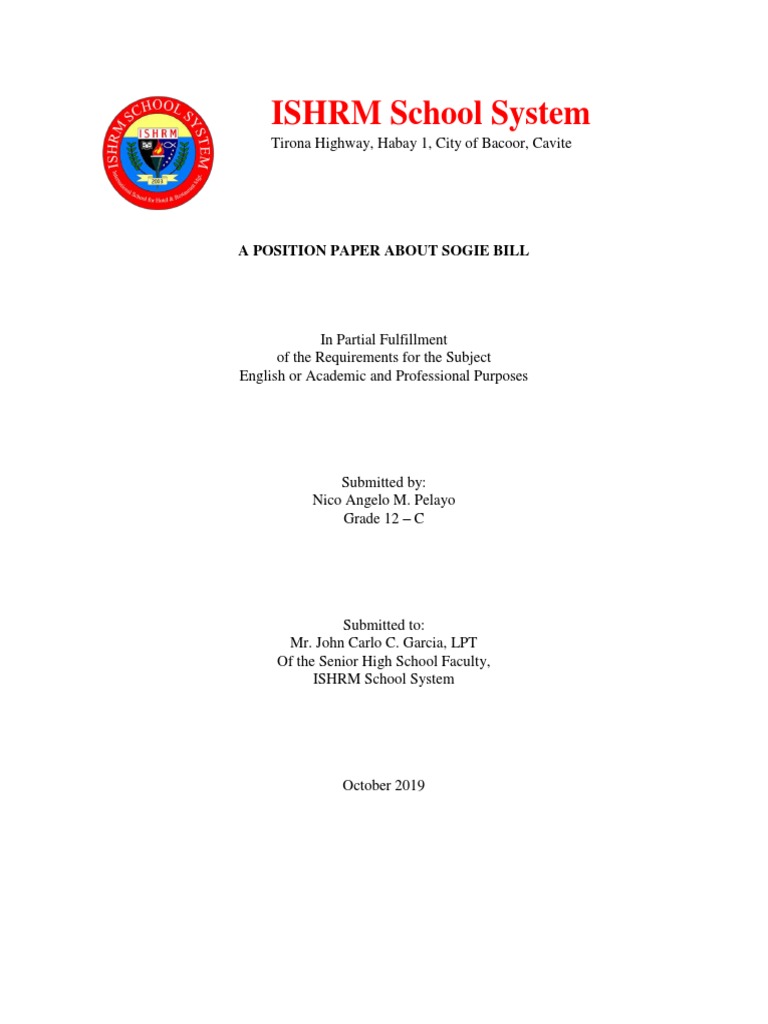 ISHRM School System: A Position Paper About Sogie Bill | PDF | Lgbt ...
