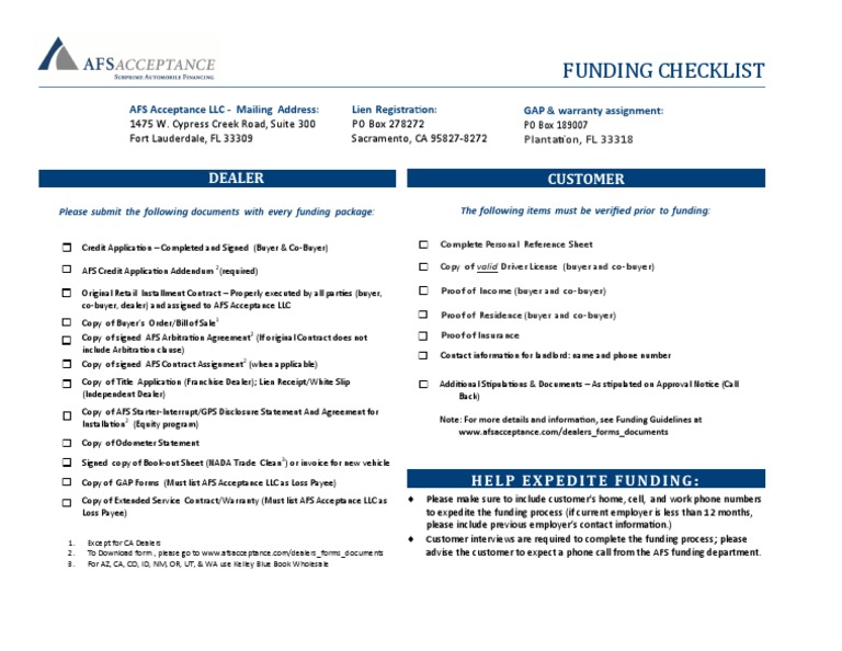 Fundingchecklist 07.15 | PDF | Invoice | Receipt