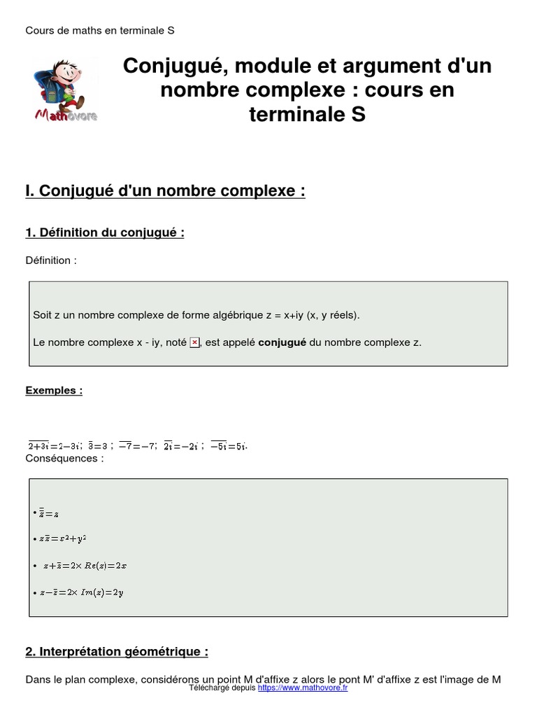 04 - Conjugué, Module Et Argument D'un Nombre Complexe | PDF | Nombre ...