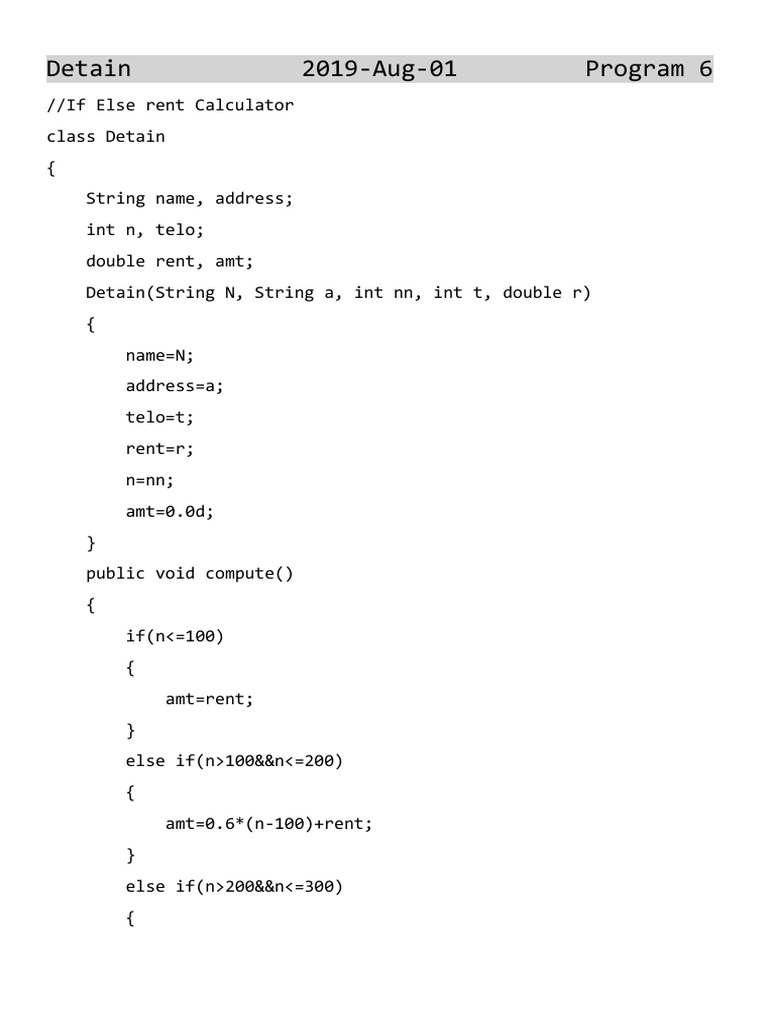 Detain 2019-Aug-01 Program 6 | PDF | Computer Programming | Theoretical Computer Science