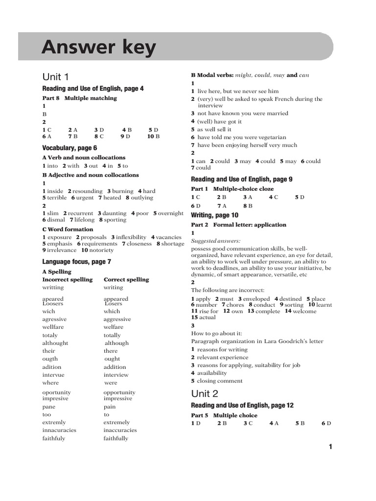 Reading and Use of English Key | PDF | English Language