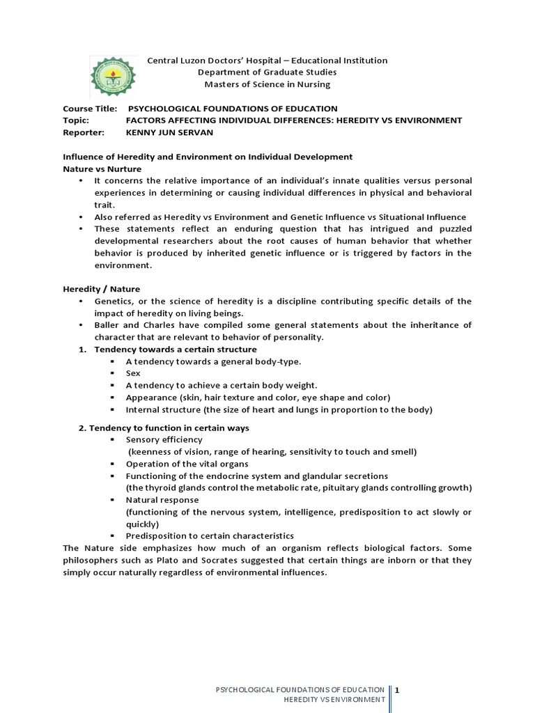 Heredity vs Environment in Development | PDF | Nature Versus Nurture ...