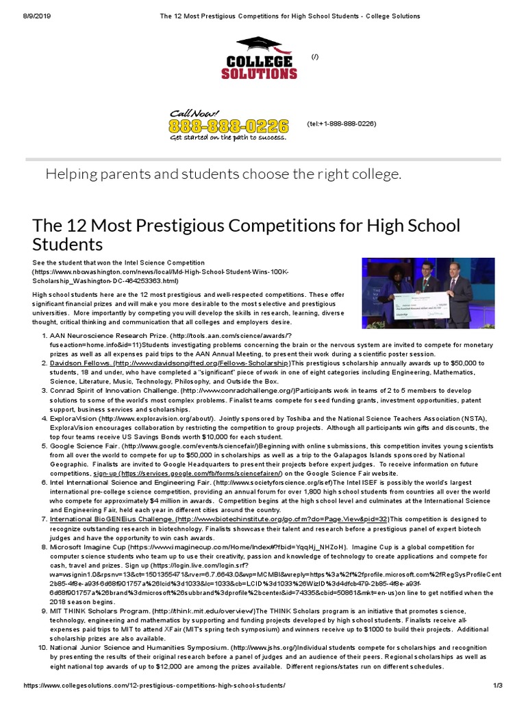 The 12 Most Prestigious Competitions For High School Students - College ...