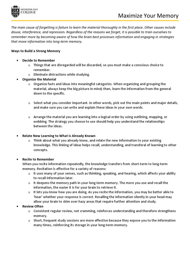 Maximize Your Memory: Ways To Build A Strong Memory | Download Free PDF ...