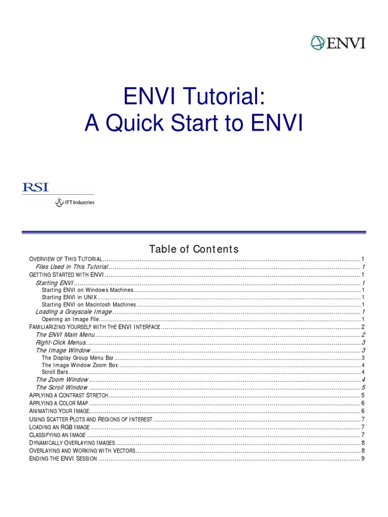 ENVI Tutorial: A Quick Start To ENVI | PDF | Button (Computing) | Menu (Computing)