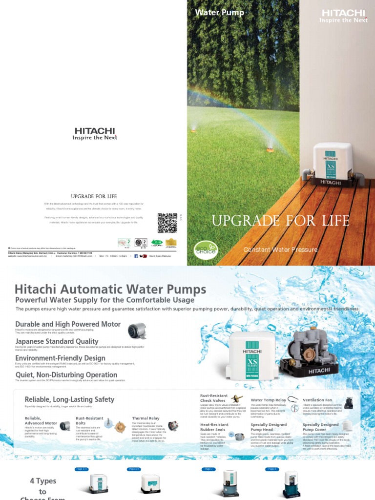 Hitachi Automatic Water Pumps Overview | PDF | Pump | Turbine