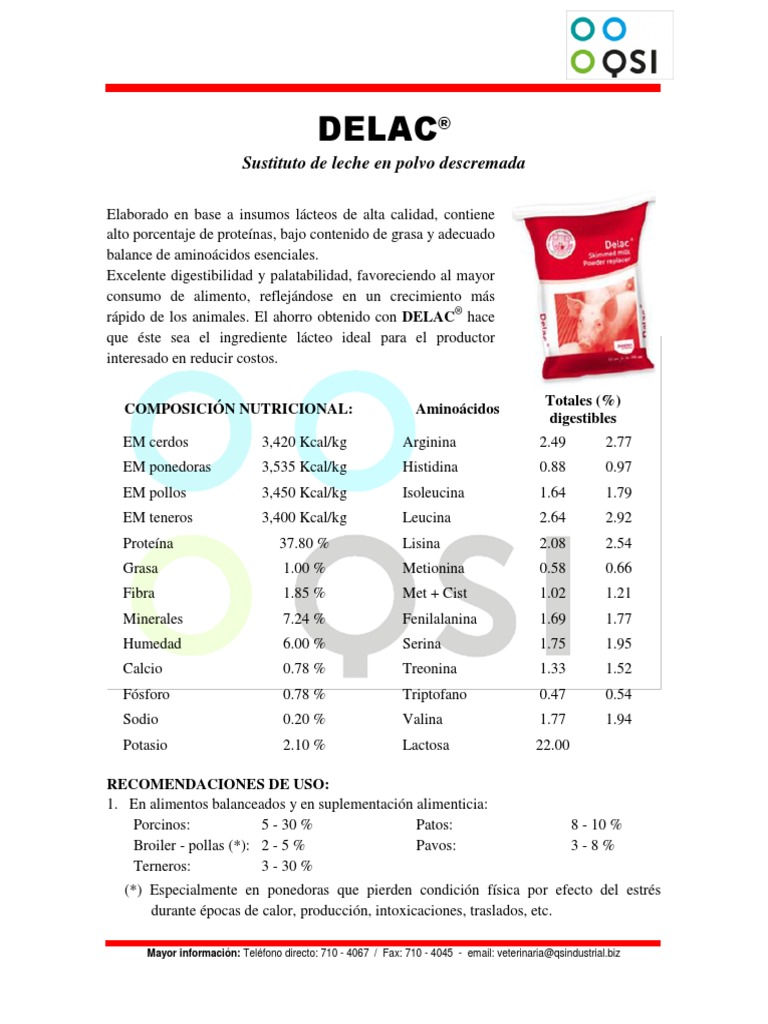 DELAC: Leche en polvo para cerdos | PDF | Leche | Aminoácidos