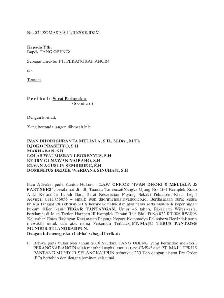 Contoh Surat Somasi | PDF