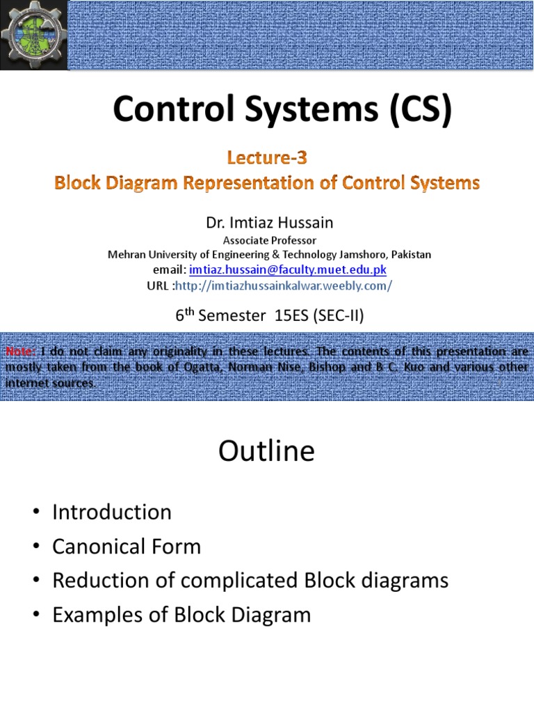 Control Systems (CS) : Dr. Imtiaz Hussain | PDF | Control Theory | Systems Theory