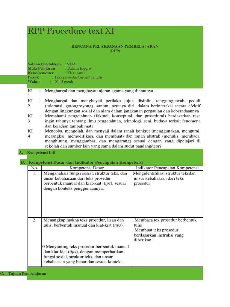 Contoh RPP Procedure Text XI | PDF