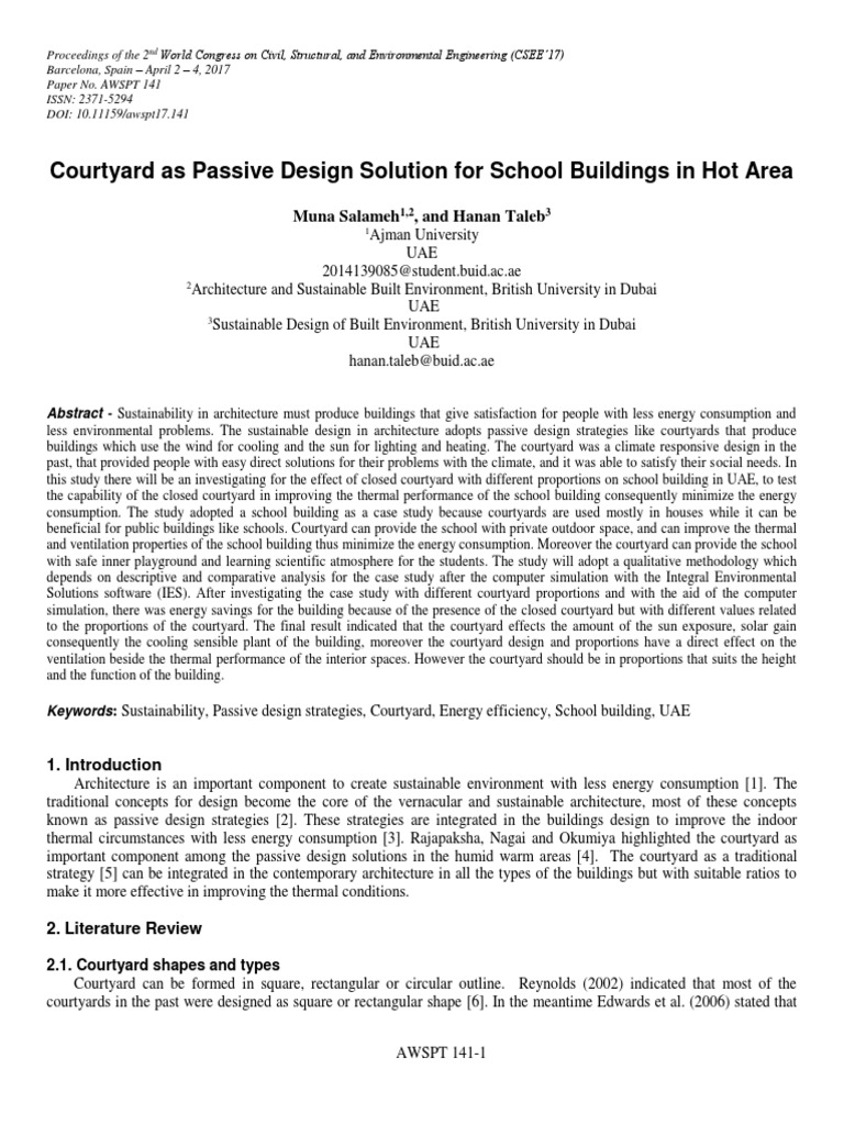 Courtyard As Passive Design Solution For School Bldgs in Hot Area ...