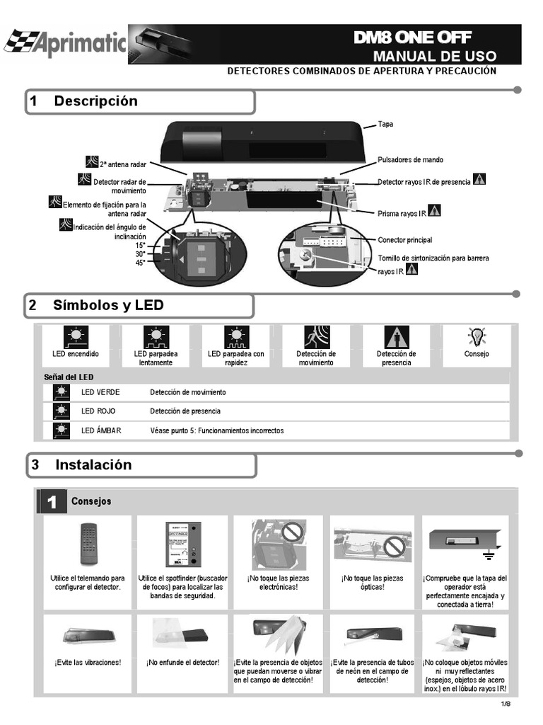 Manual Configuracion Detector Aprimatic dm8 | PDF | Diodo emisor de luz | Radar