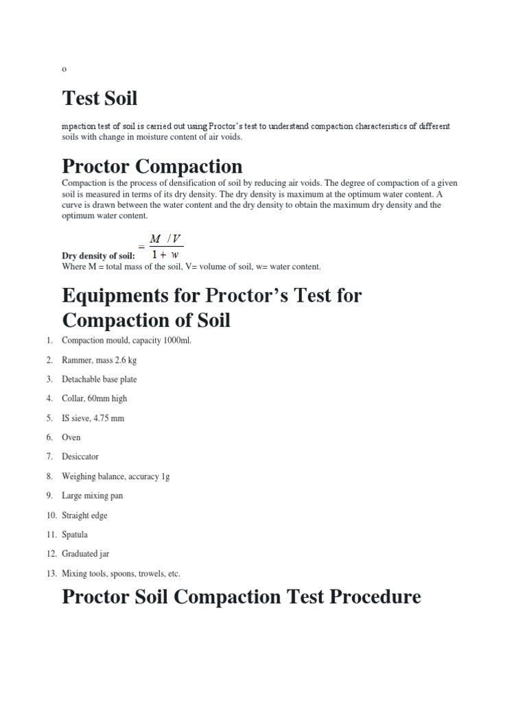 Test Soil: Dry Density of Soil | PDF