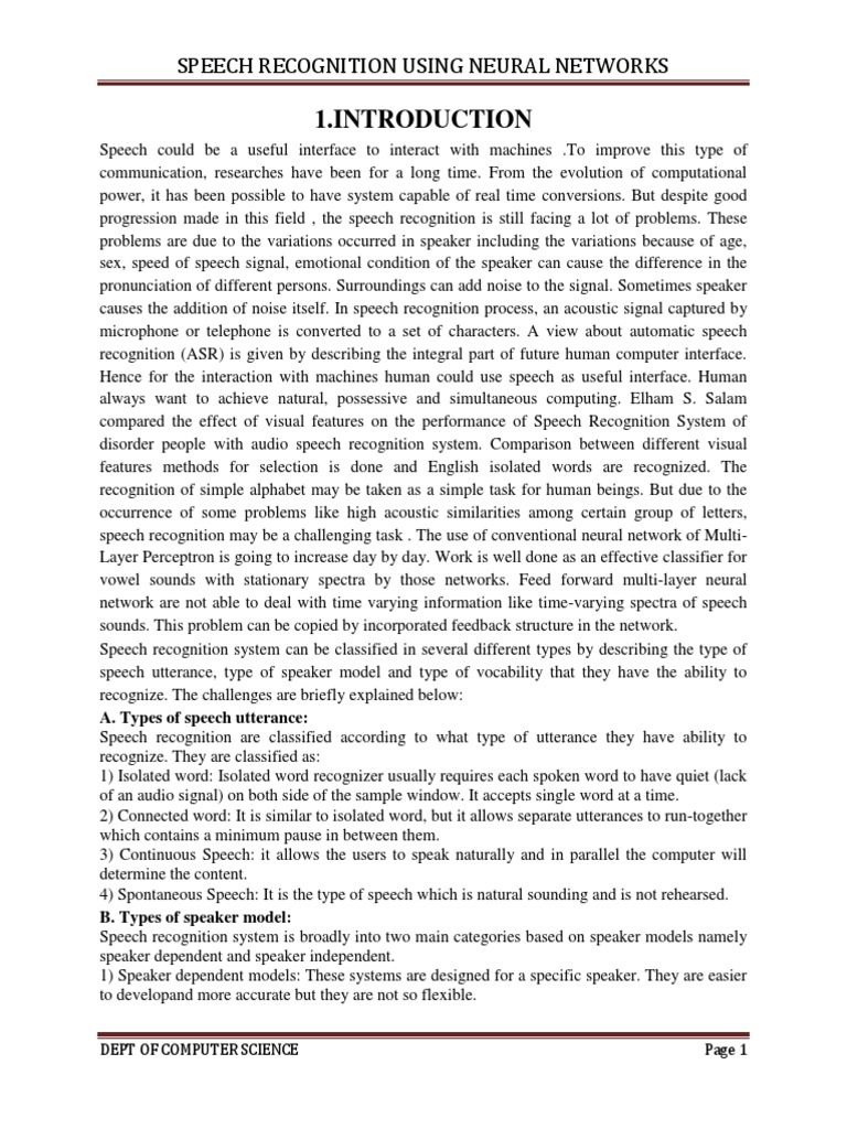Speech Recognition Using Neural Networks | PDF | Speech Recognition | Artificial Neural Network