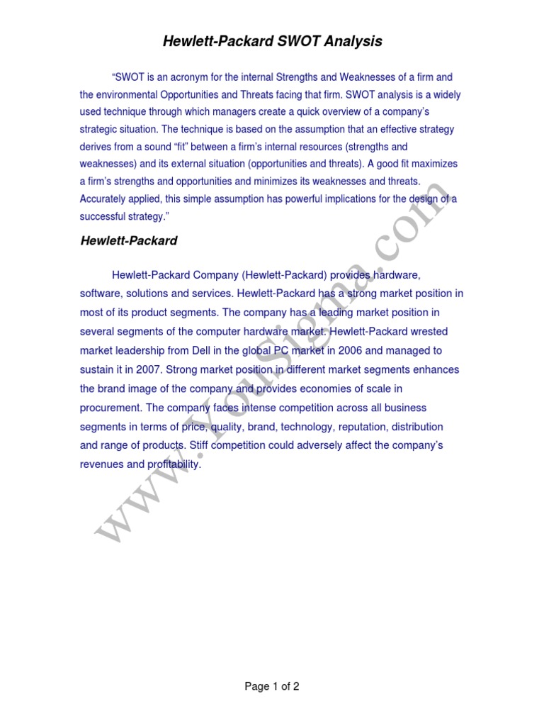 Hewlett-Packard SWOT Analysis PDF | PDF | Swot Analysis | Hewlett Packard