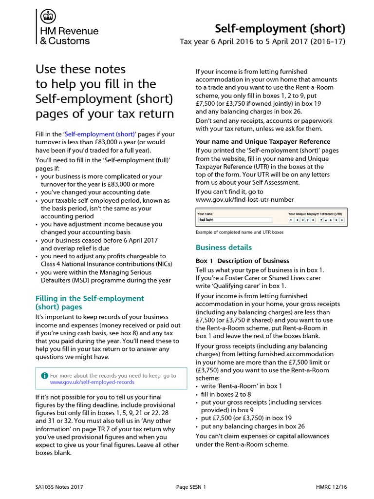 Self-Employment Short Tax Return Guide | PDF | Expense | Income Tax