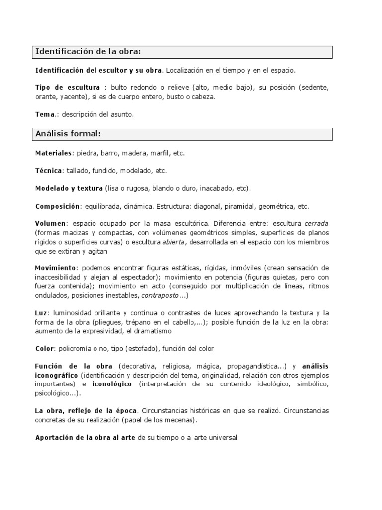 Comentario de La Escultura PDF | PDF
