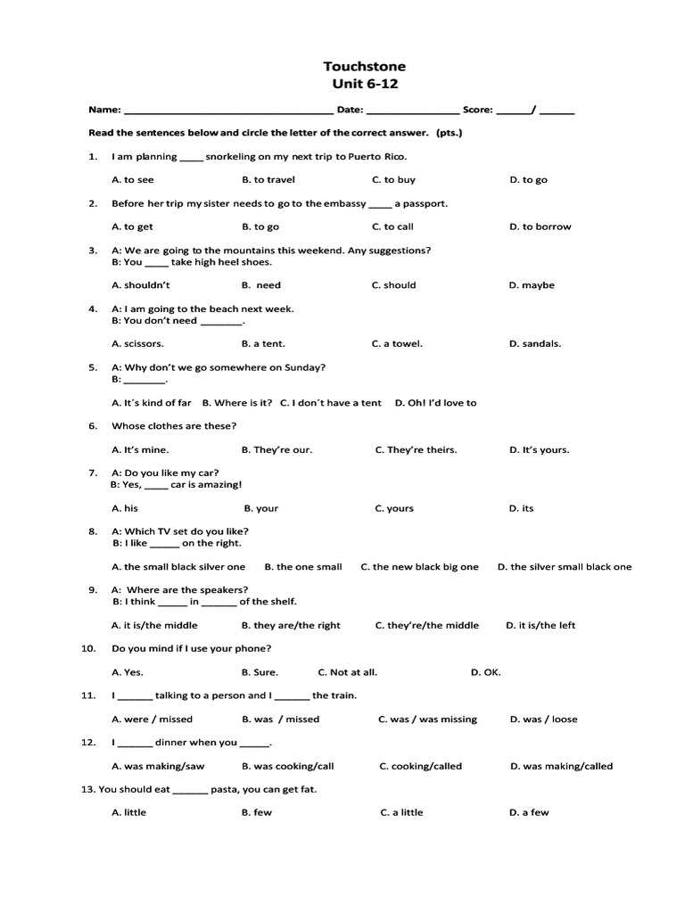 Touchstone Touchstone Unit 6-12 Unit 6-12 | PDF