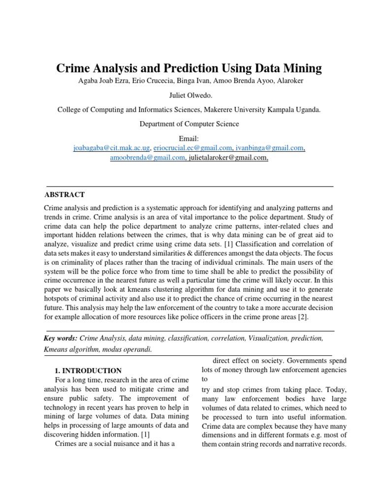 Crime Analysis and Prediction Using Data | PDF | Data Analysis | Quantitative Research