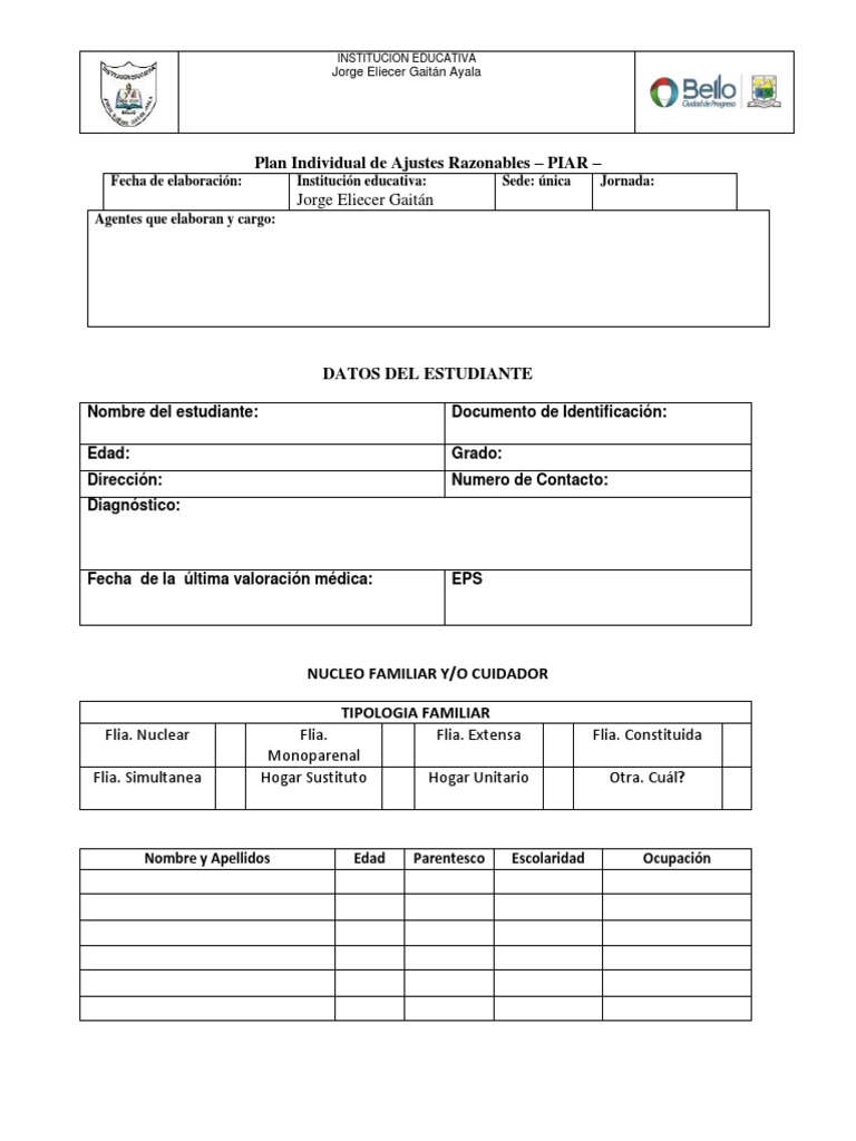 Formato Piar | PDF | Institución | Evaluación