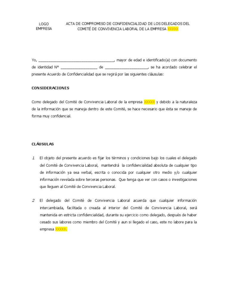 Formato Acta de Compromiso de Confidencialidad | PDF | Confidencialidad ...