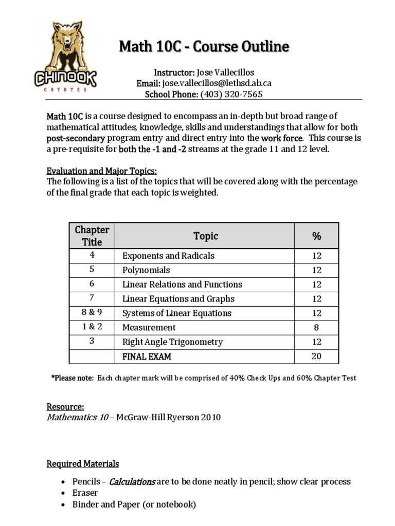 Math 10c - Course Outline | Download Free PDF | Educational Assessment ...