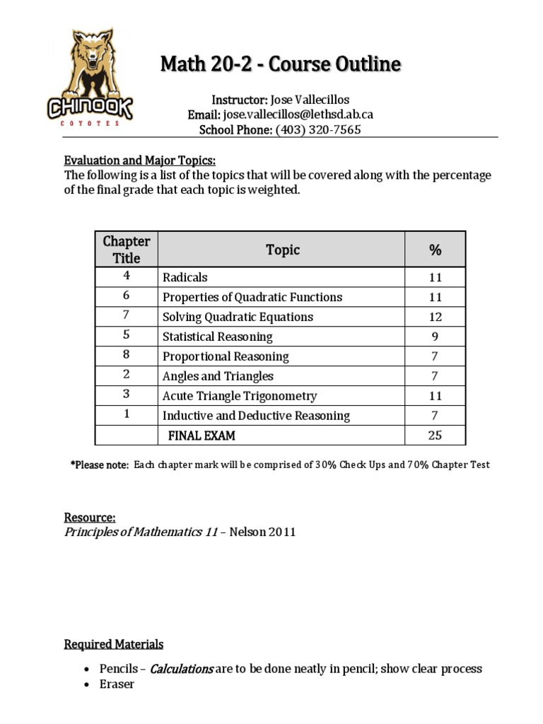 Math 20-2 Course Outline and Resources | PDF | Educational Assessment ...