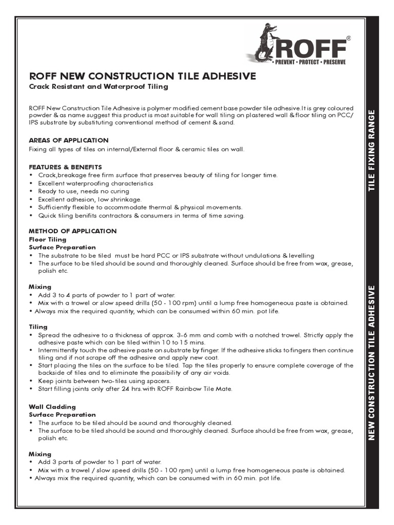 Roff New Construction Tile Adhesives | PDF | Tile | Adhesive