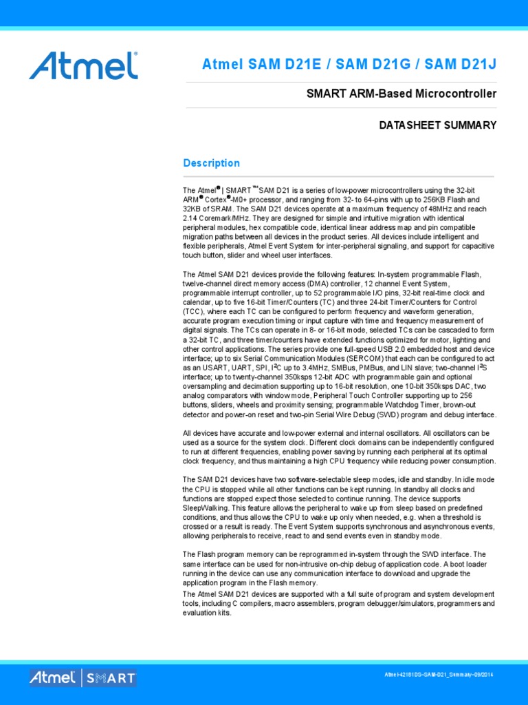 Atmel SAM D21 / SAM D21 / SAM D21: Description | PDF | Arm Architecture ...