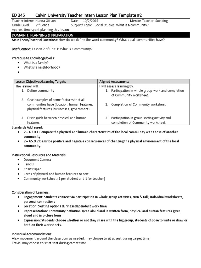 2nd Grade Community Lesson Plan | PDF | Teachers | Lesson Plan