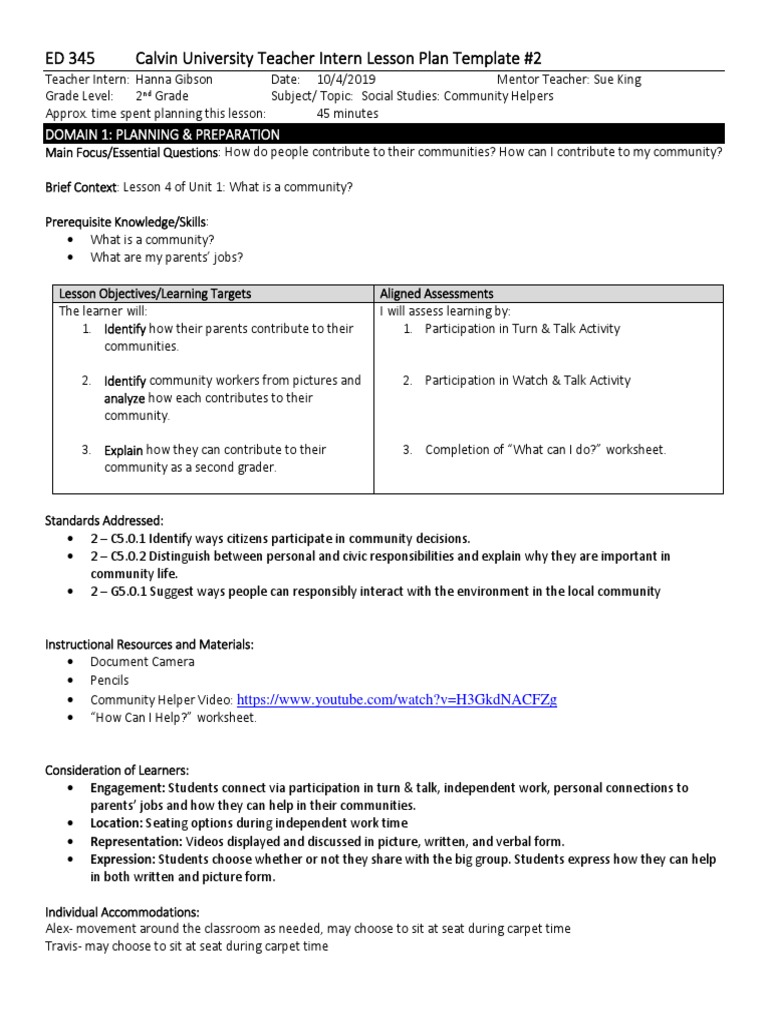 Unit Lesson 4 - Community Helpers | PDF | Teachers | Lesson Plan