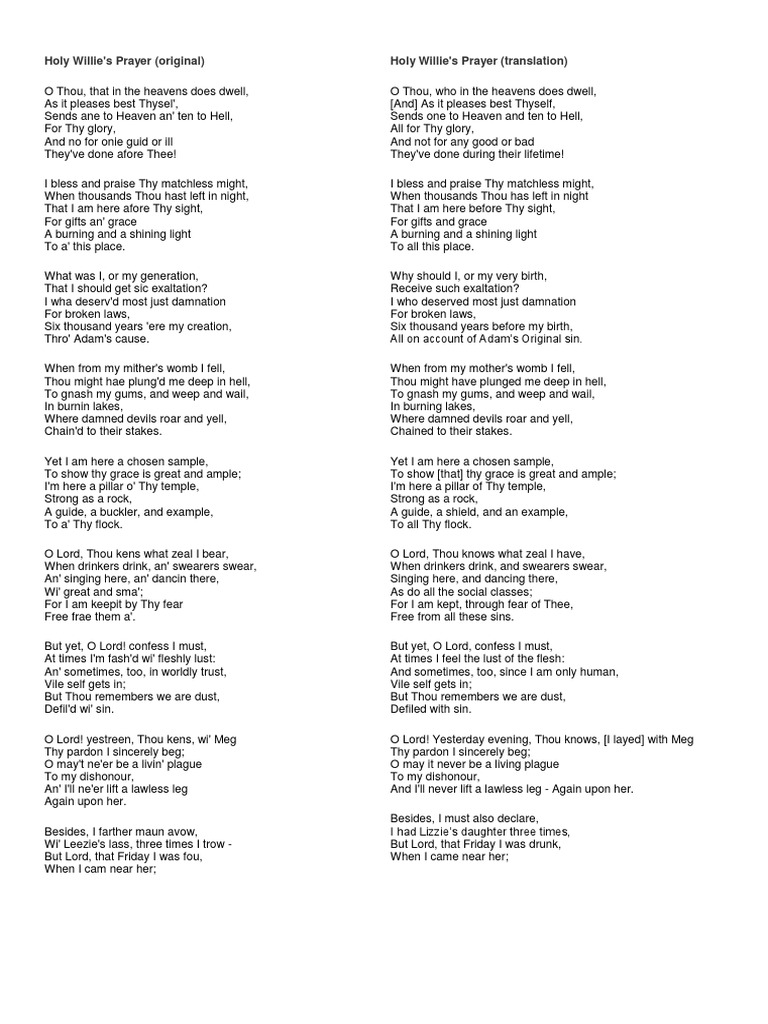 Holy Willie's Prayer (Original) Holy Willie's Prayer (Translation ...