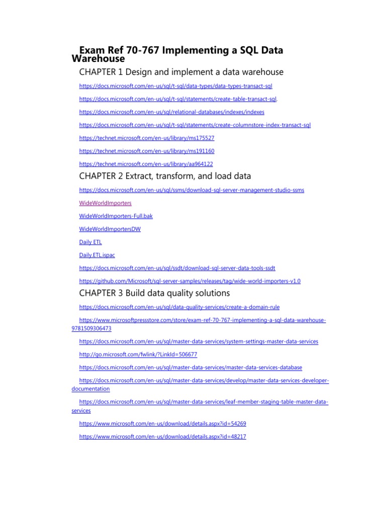 Exam Ref 70-767 Implementing A SQL Data Warehouse | PDF